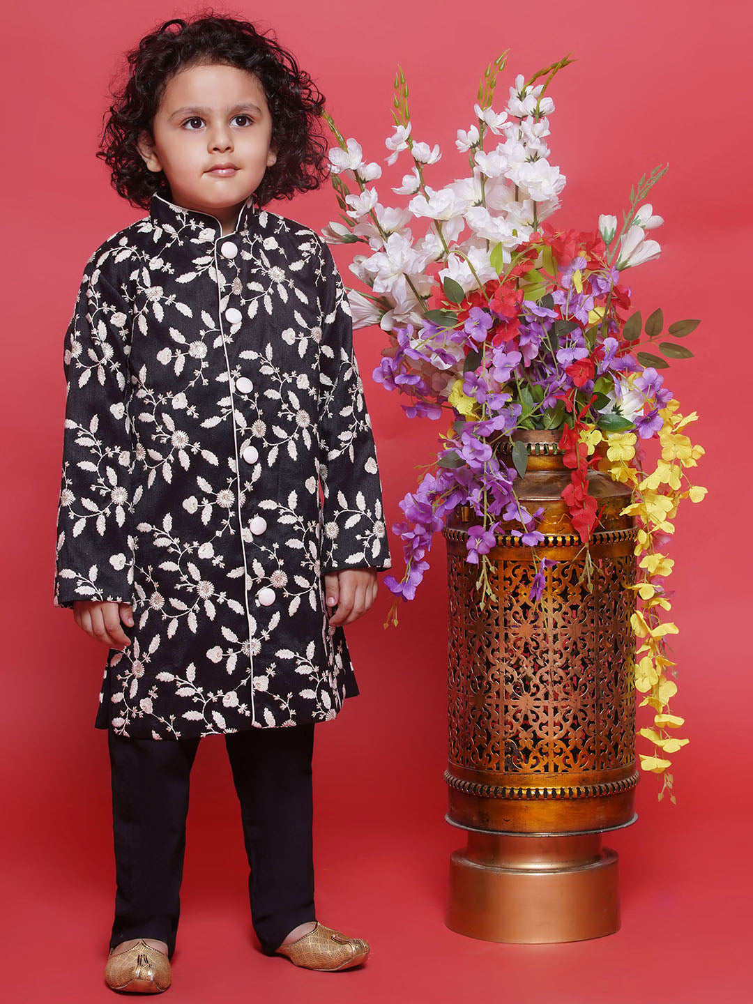 Little Bansi Boys Mulberry Silk Full Sleeves Sherwani with Cotton Lini