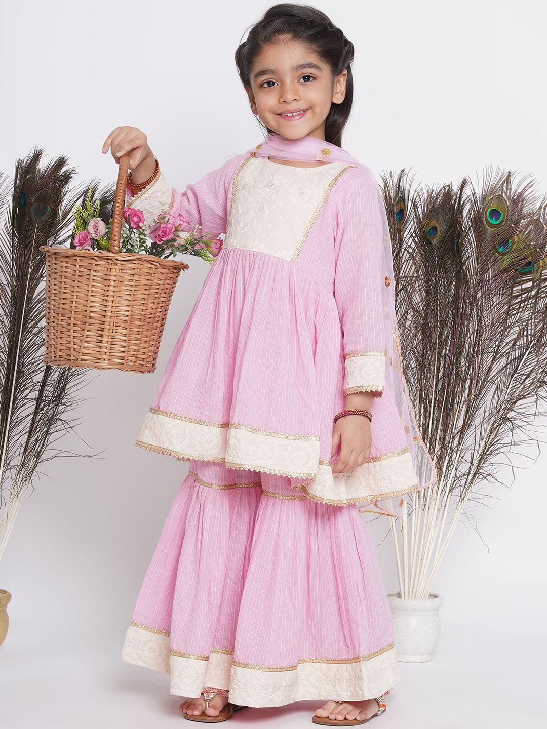 Thread work Frock Style Kurta with Floral Embroidery and Sharara with ...