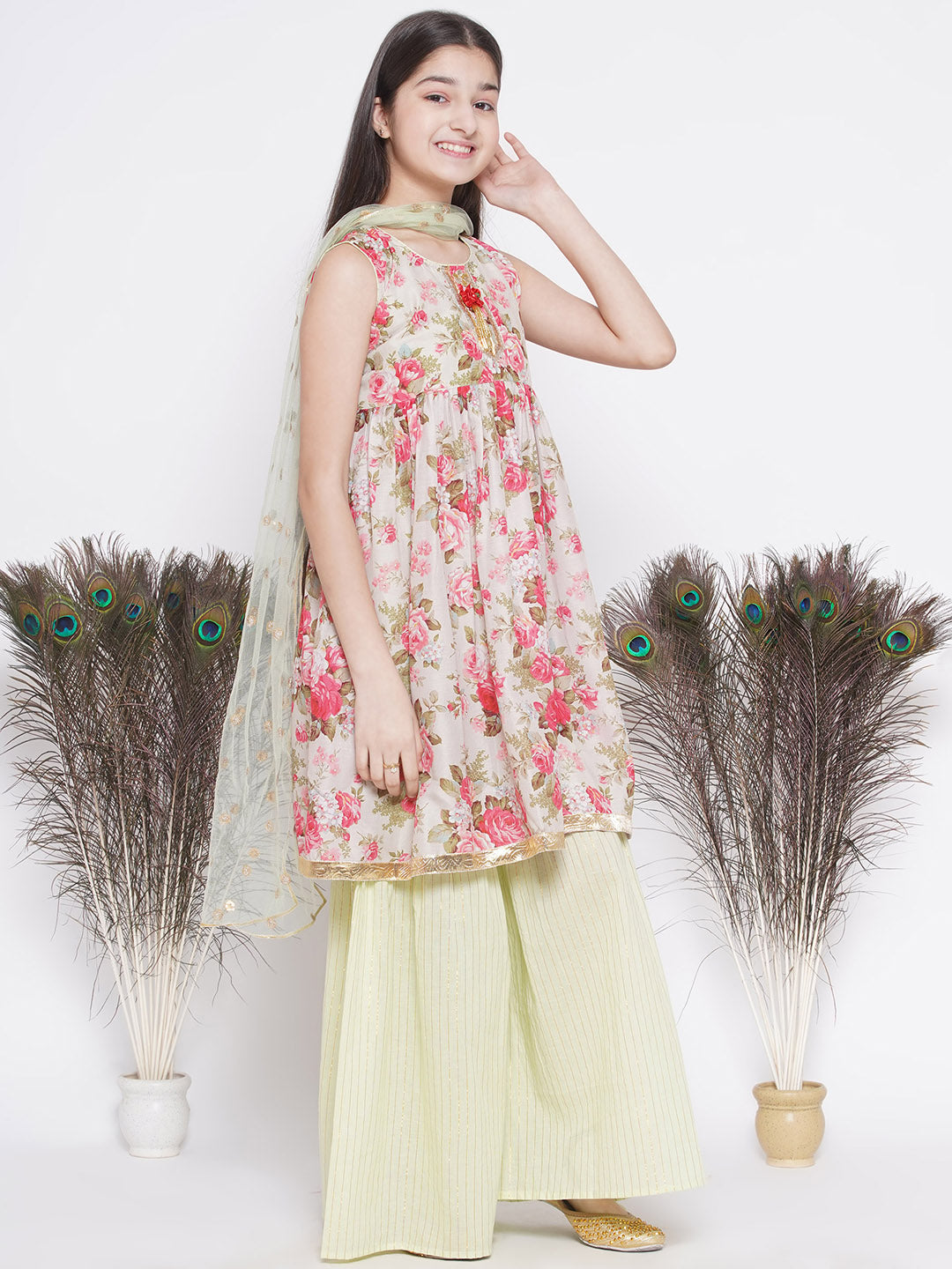 Gulabo Frock Style Kurta with golden strip sharara and Dupatta – Little ...