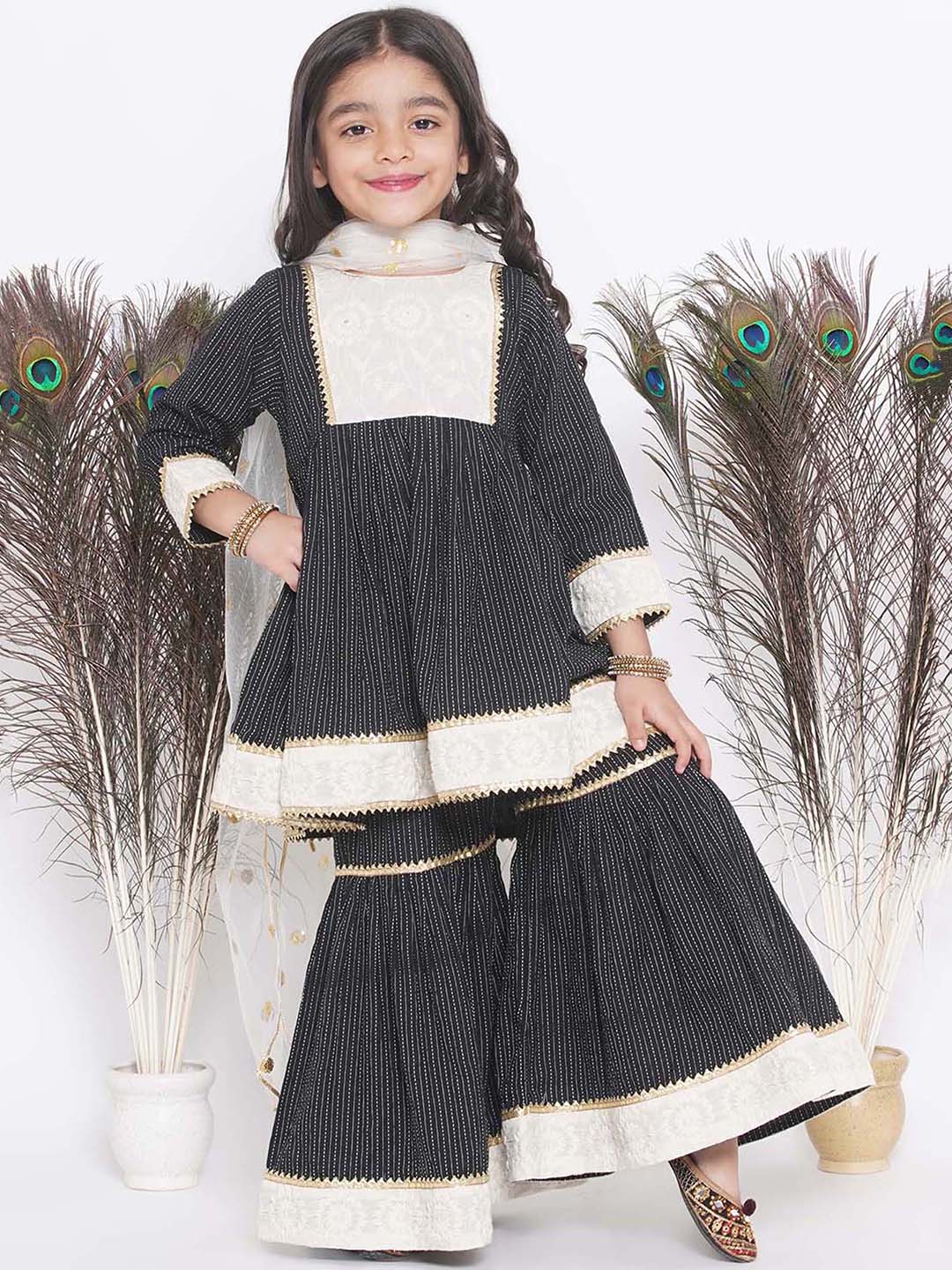 Frock Style Kurta with Floral Embroidery work and Sharara with Dupatta ...